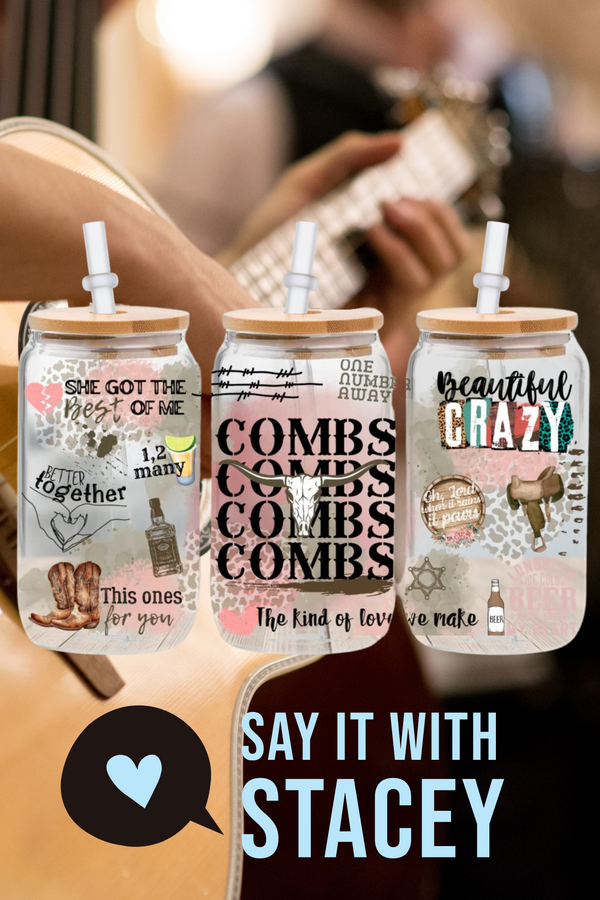 Luke Combs glass tumbler with bamboo lid - Say it with Stacey